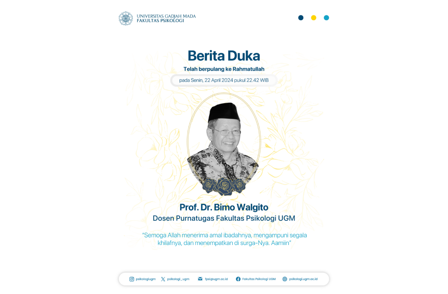 Berita Duka Prof. Dr. Bimo Walgito – Fakultas Psikologi Universitas ...